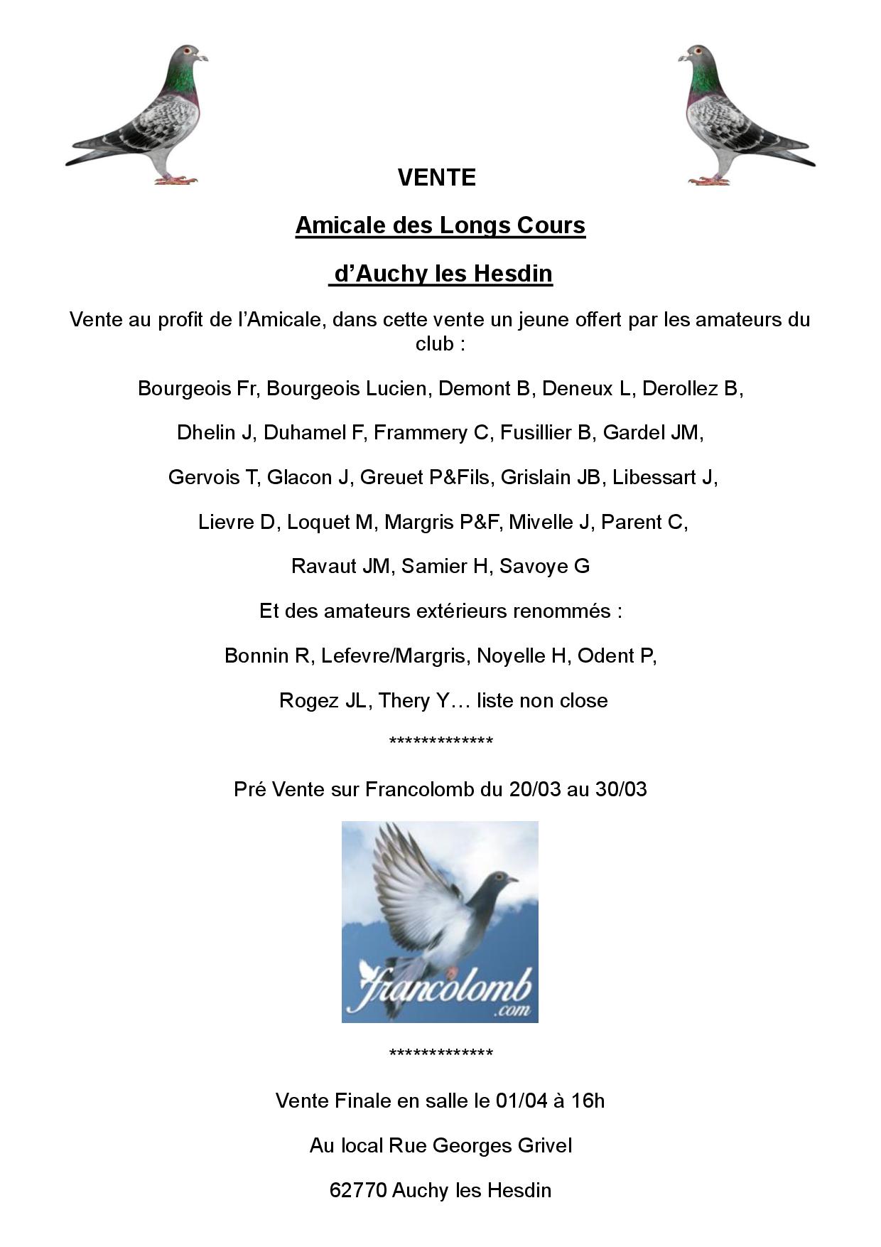 Pré-Vente : AMICALE CALC AUCHY LES HESDIN – Francolomb Pré-Vente : AMICALE CALC AUCHY LES HESDIN – Francolomb
