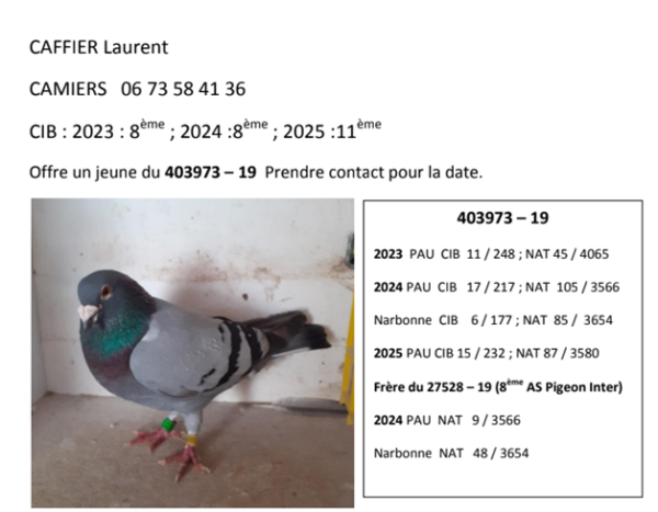 N° 24 : CAFFIER Laurent de CAMIERS – Francolomb