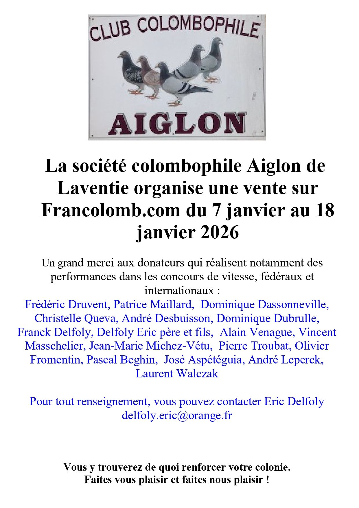 Vente de Bons : Aiglon de LAVENTIE – Francolomb